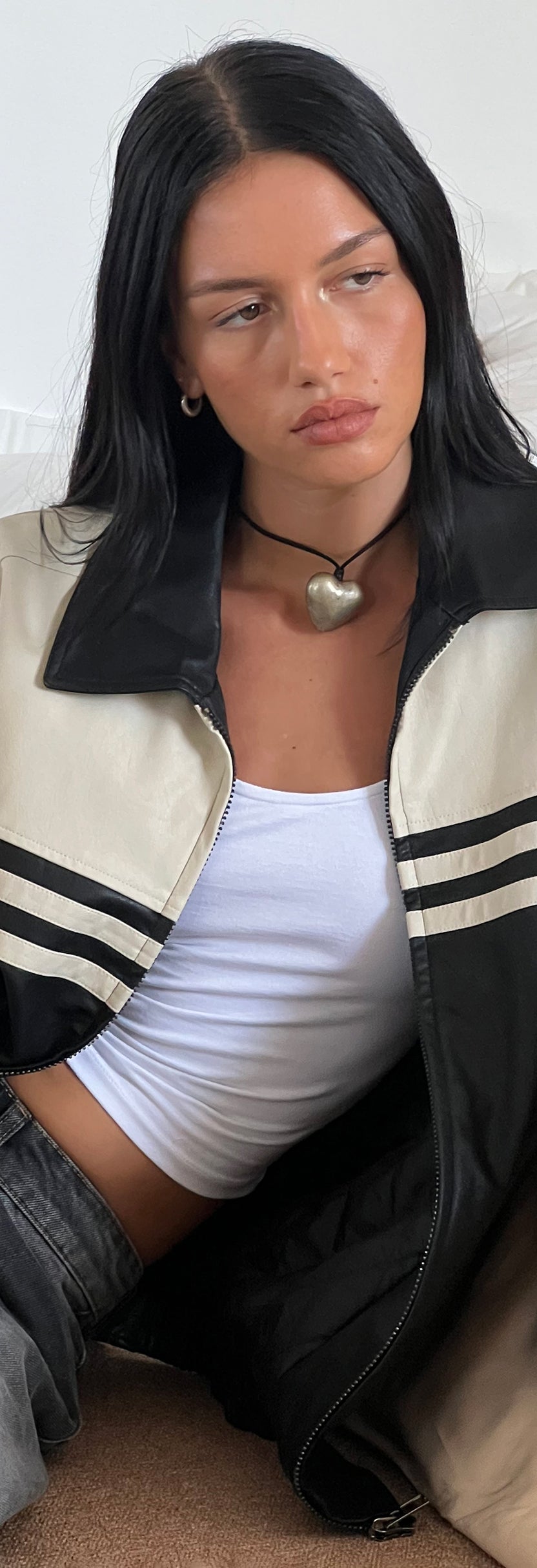 Black and Ivory PU Leather Jacket | Calista – motelrocks-com-us