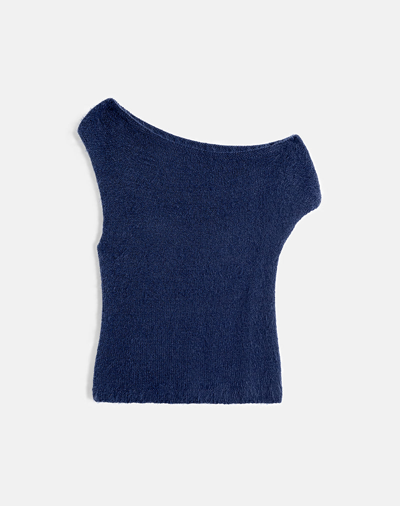 Navy Blue Brushed Fluffy Knit Off The Shoulder Top | Calyce ...