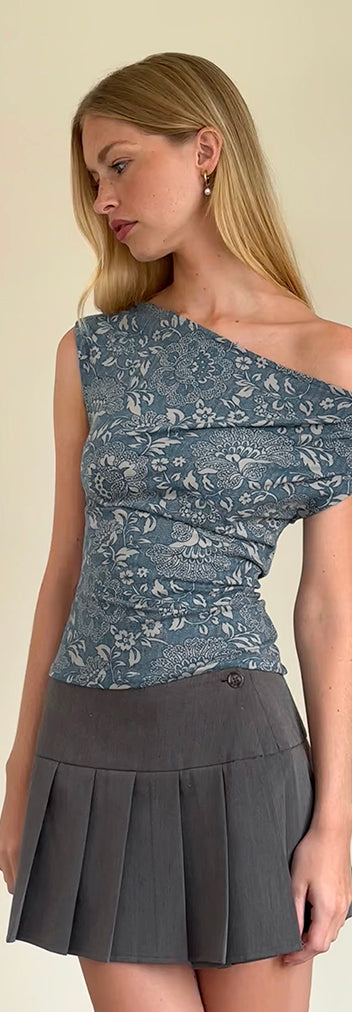 Blue Ornate Print Lycra Top | Calypso – motelrocks-com-us