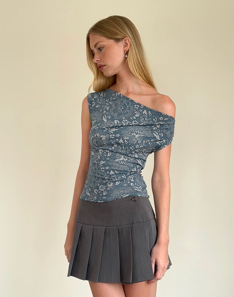Blue Ornate Print Lycra Top | Calypso – motelrocks-com-us