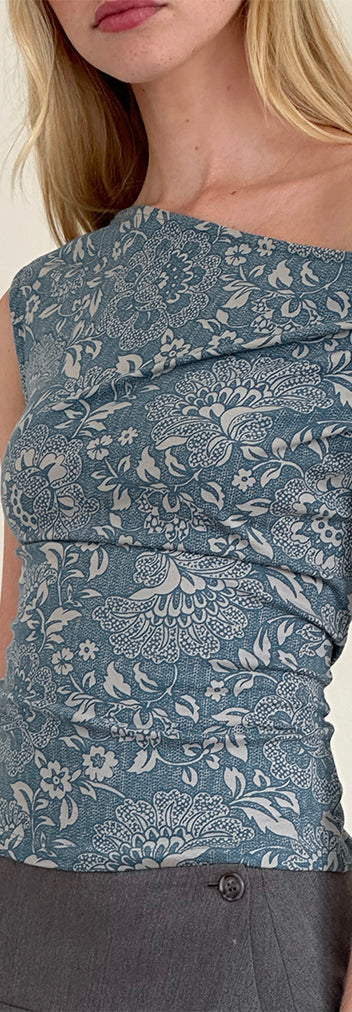 Blue Ornate Print Lycra Top | Calypso – motelrocks-com-us