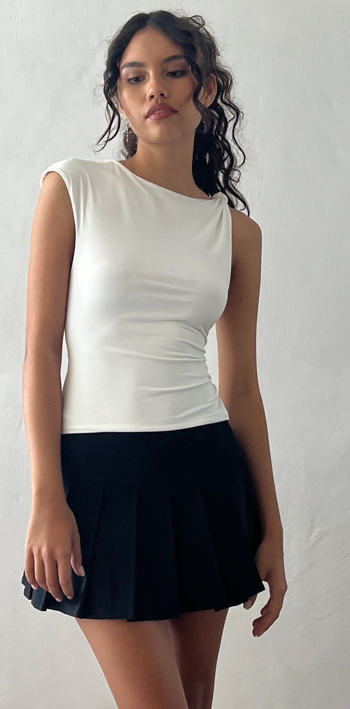 Ivory Asymmetric Sleeveless Top | Cambrie – motelrocks-com-us