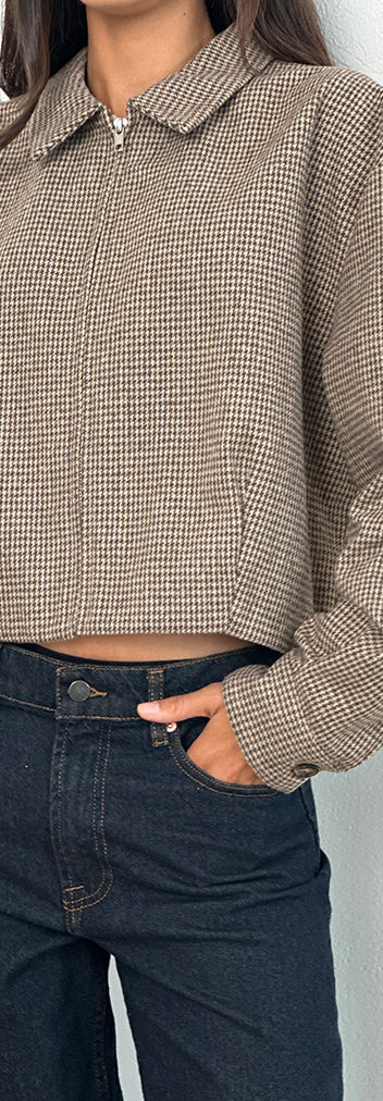 Brown Check Cropped Jacket | Carlo – motelrocks-com-us