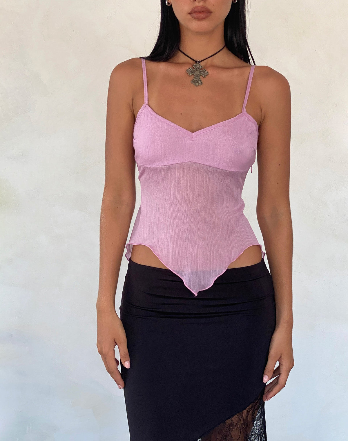 Shimmer Pink Longline Top | Carmeline – motelrocks-com-us