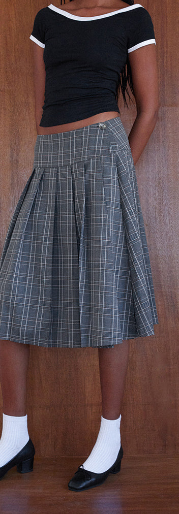 Grey Check Wrap Pleated Midi Skirt Catelyn Motelrocks Com Us