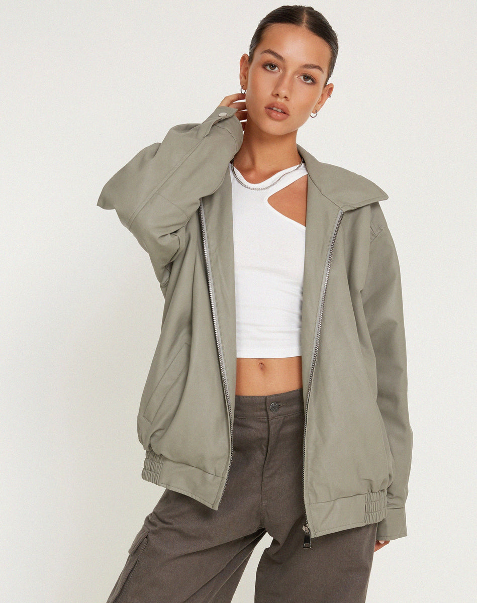 PU Grey Collared Zip Up Jacket | Cavita – motelrocks-com-us