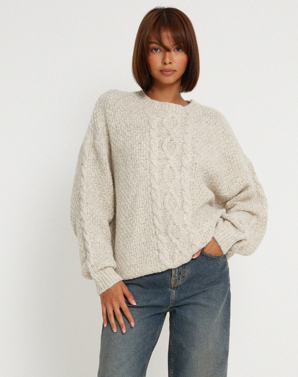Oatmeal Cable Knit Jumper | Chalih – motelrocks-com-us