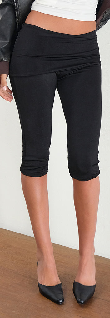 Slinky Black Fold Over Capri Trousers | Chantira – motelrocks-com-us