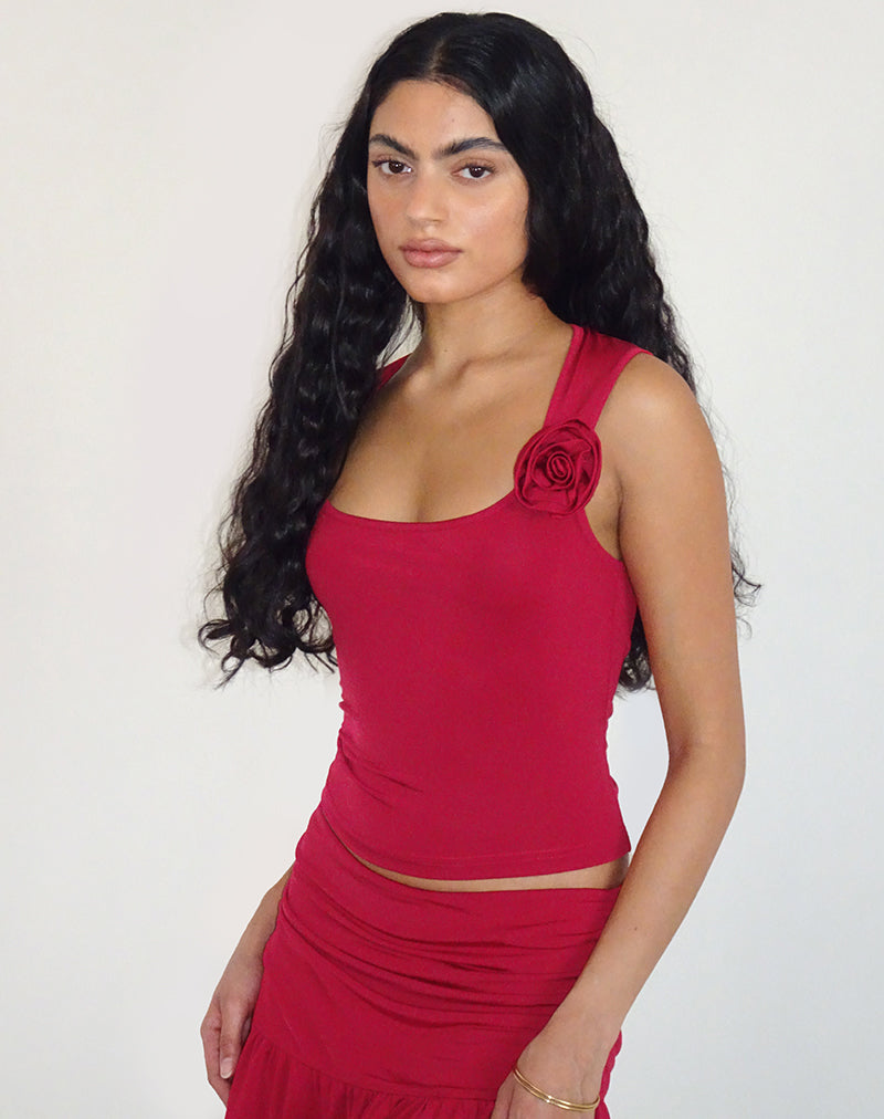 Red Slinky Lycra Rosette Top | Charley – motelrocks-com-us