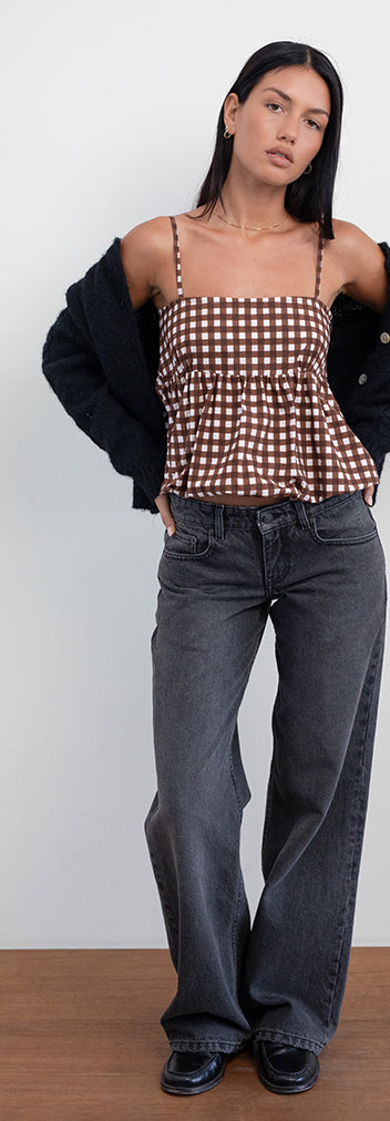 Brown Tonal Gingham Frill Cami Top | Charlita – motelrocks-com-us