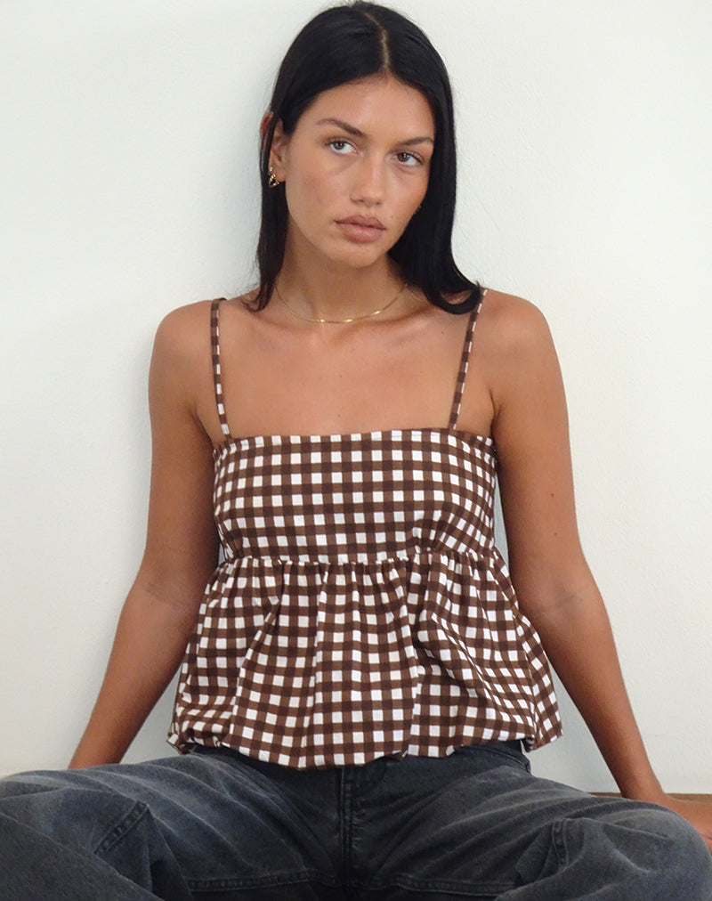 Brown Tonal Gingham Frill Cami Top | Charlita – motelrocks-com-us