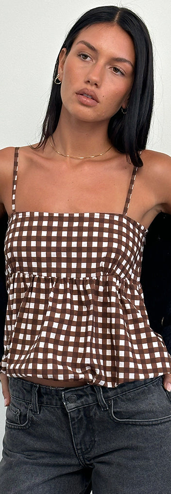 Brown Tonal Gingham Frill Cami Top | Charlita – motelrocks-com-us