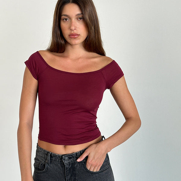 Burgundy Off Shoulder Top | Charya – motelrocks-com-us
