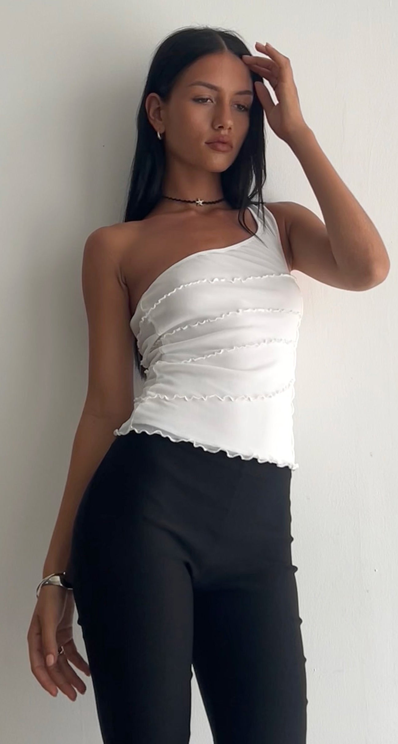 Ivory Mesh One Shoulder Top | Cochise – motelrocks-com-us