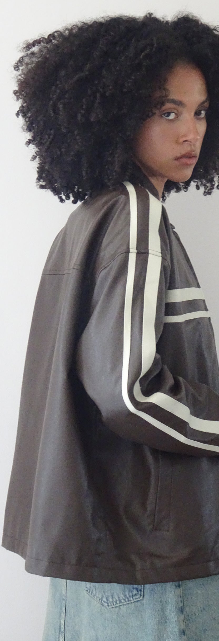 PU Chocolate with Ivory Stripe Jacket | Colton – motelrocks-com-us