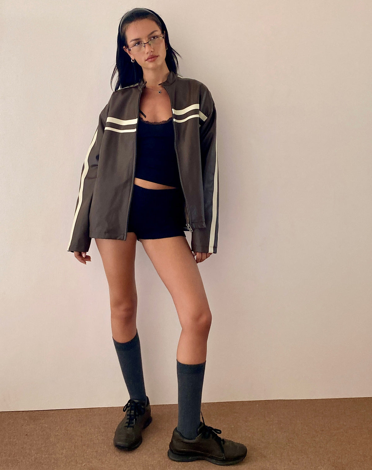Chocolate with Ivory Stripe Pu Leather Jacket | Colton – motelrocks-com-us