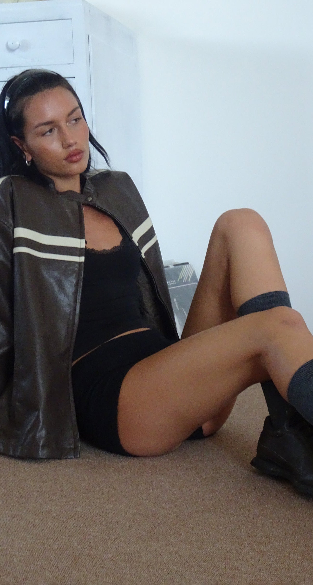 PU Chocolate with Ivory Stripe Jacket | Colton – motelrocks-com-us