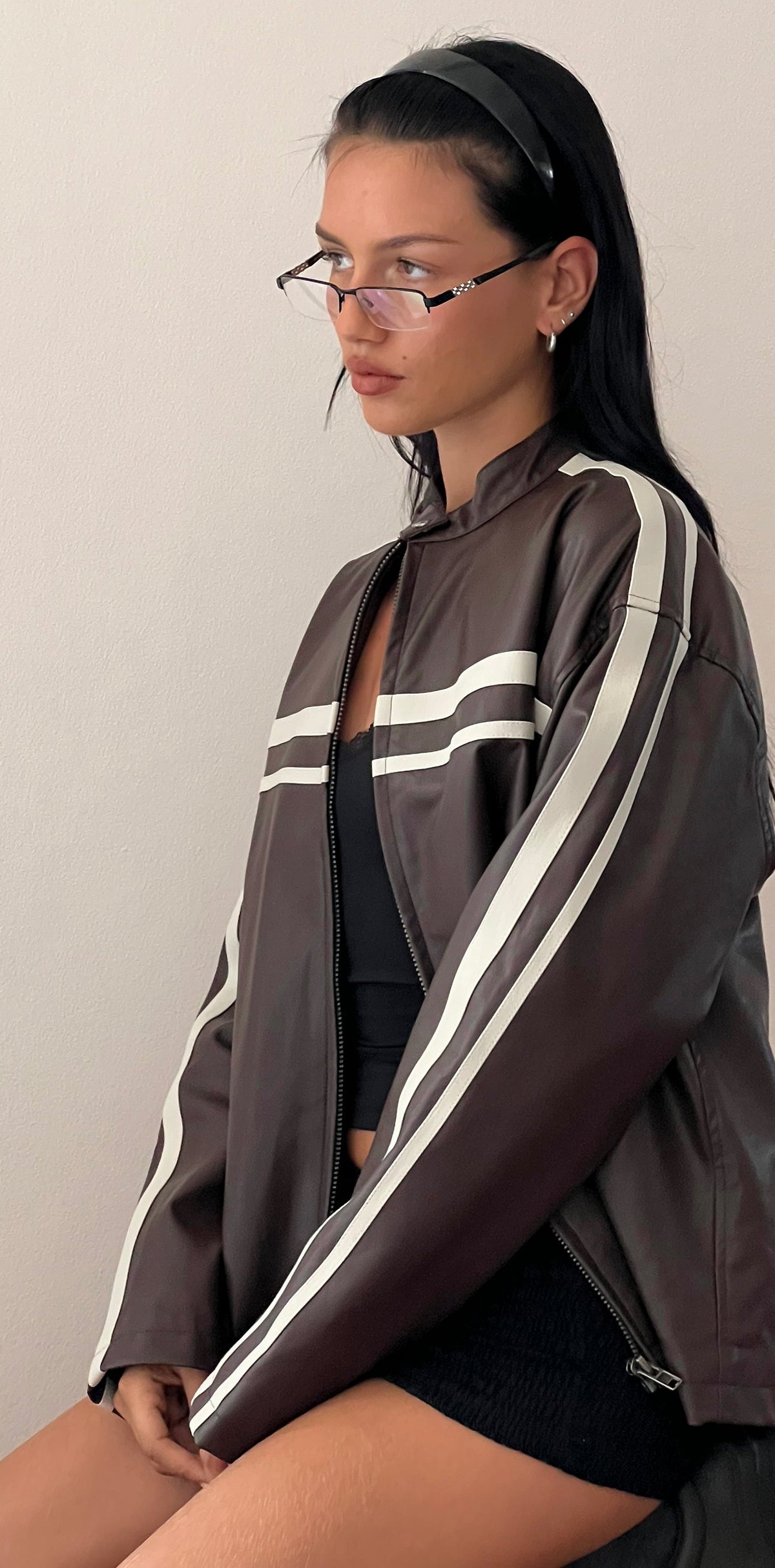 PU Chocolate with Ivory Stripe Jacket | Colton – motelrocks-com-us
