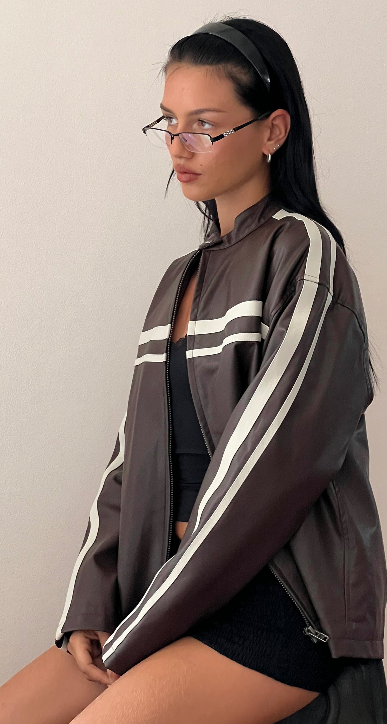 PU Chocolate with Ivory Stripe Jacket | Colton – motelrocks-com-us