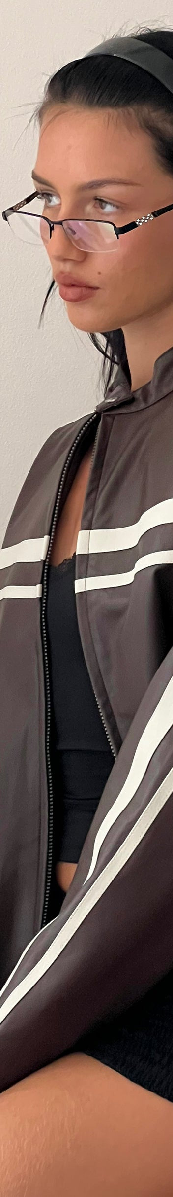 PU Chocolate with Ivory Stripe Jacket | Colton – motelrocks-com-us