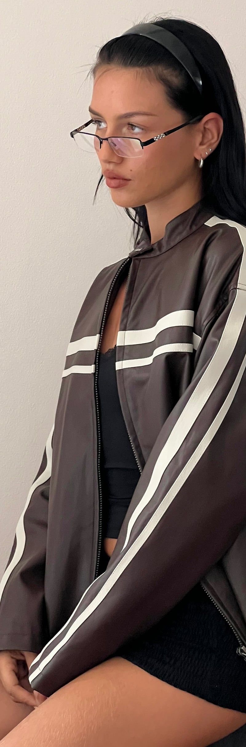 Chocolate with Ivory Stripe Pu Leather Jacket | Colton – motelrocks-com-us