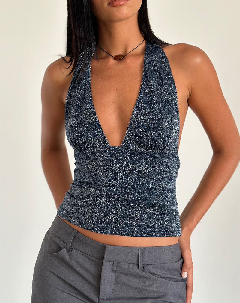 Midnight Blue Shimmer Halter Top | Cosimo – motelrocks-com-us