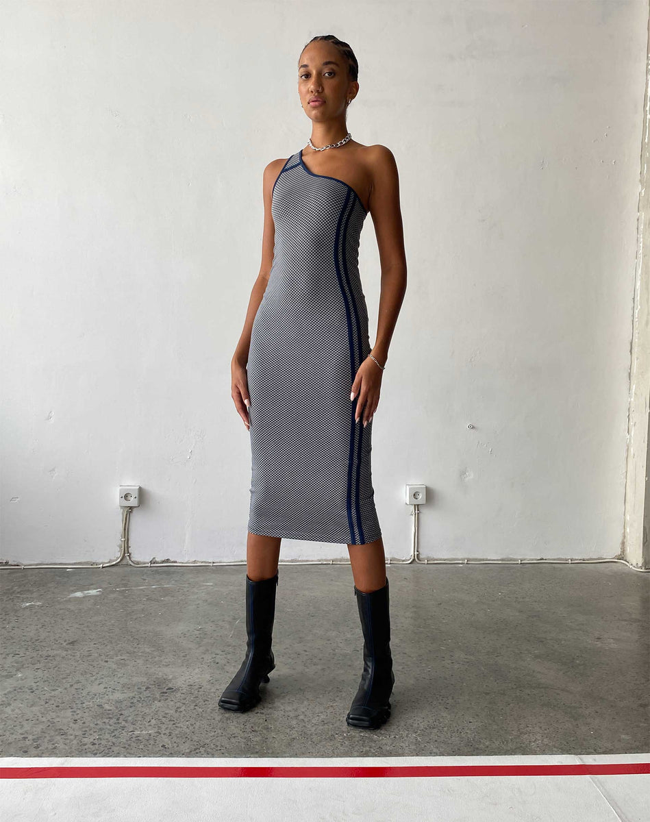 Grey Navy Sporty Micro Spot Midi Dress | Cresida – motelrocks-com-us