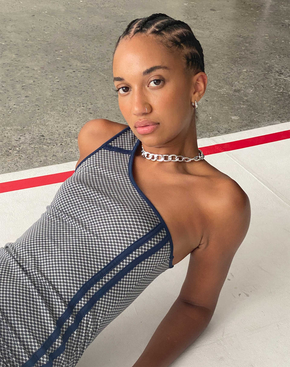 Grey Navy Sporty Micro Spot Midi Dress | Cresida – motelrocks-com-us