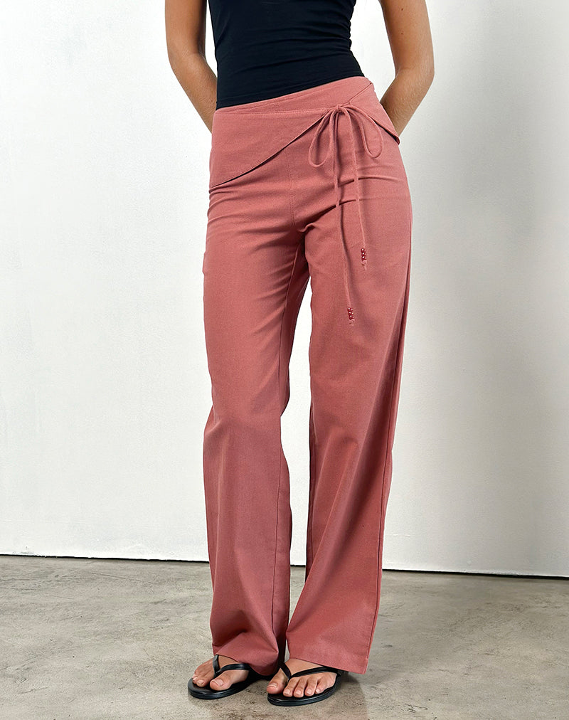 Tuscan Red Linen Straight Leg Trouser with Belt | Cursa – motelrocks-com-us