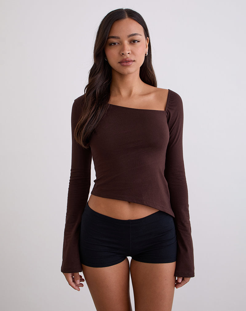 Bitter Chocolate Asymmetric Long Sleeve Top | Dalene – motelrocks-com-us