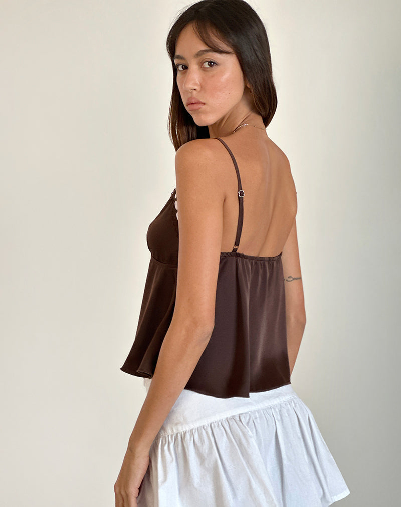 Brown Cami Top with Pink Rosette | Dalinda – motelrocks-com-us