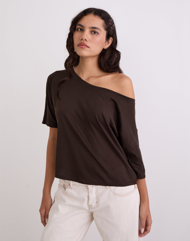 Brown Off Shoulder Basic Top | Daman – motelrocks-com-us