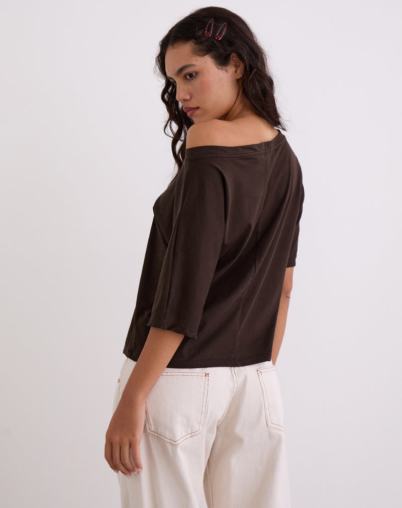Brown Off Shoulder Basic Top | Daman – motelrocks-com-us