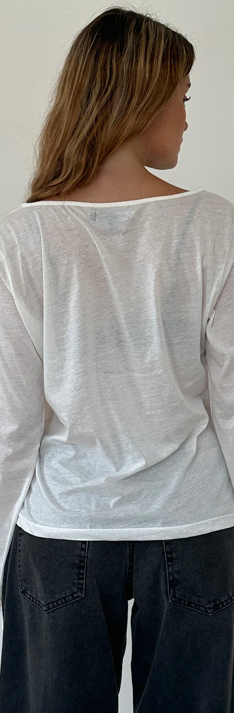 White Tissue Jersey Baggy Long Sleeve Top | Damon – motelrocks-com-us