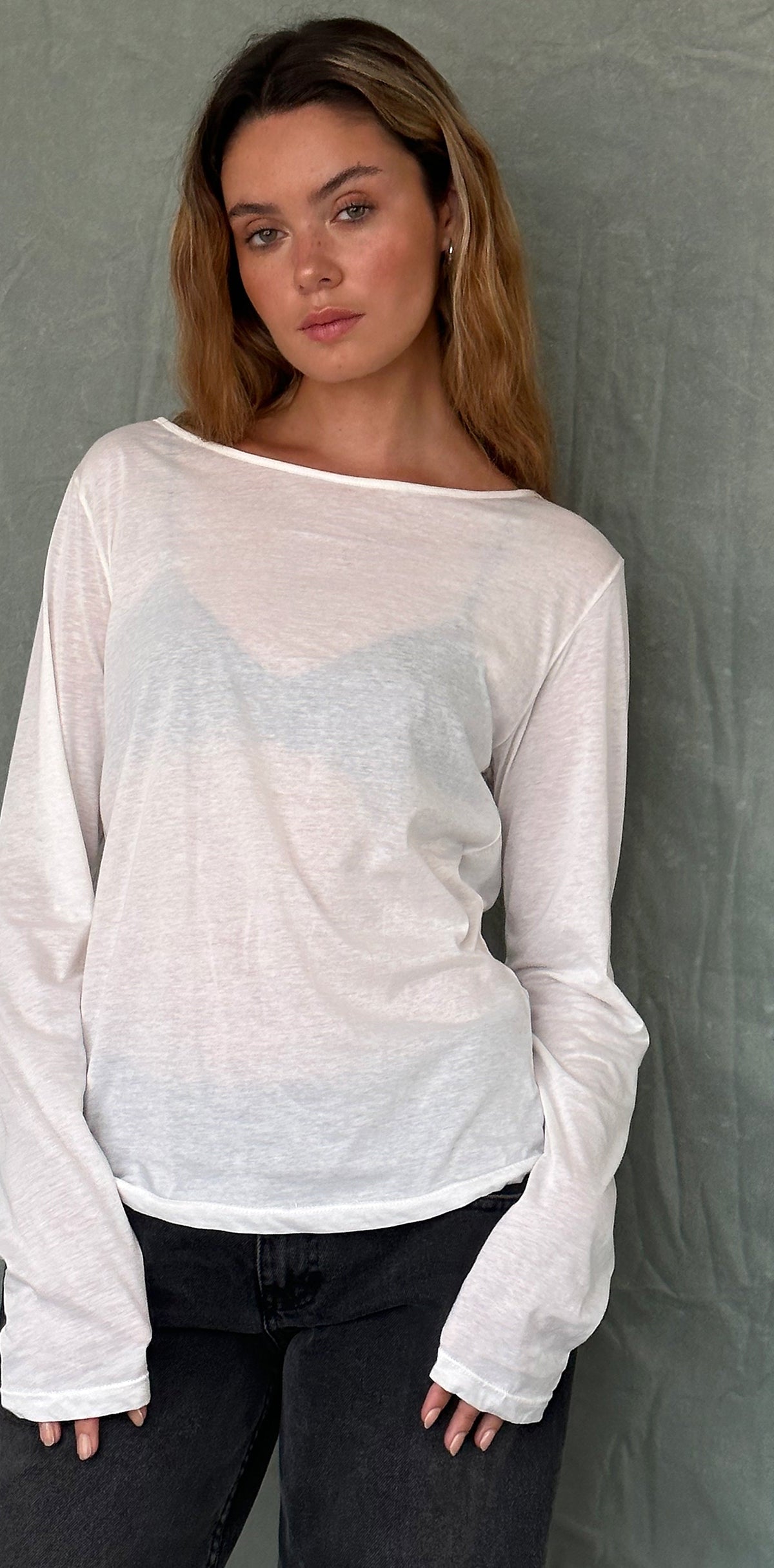 White Tissue Jersey Baggy Long Sleeve Top | Damon – motelrocks-com-us