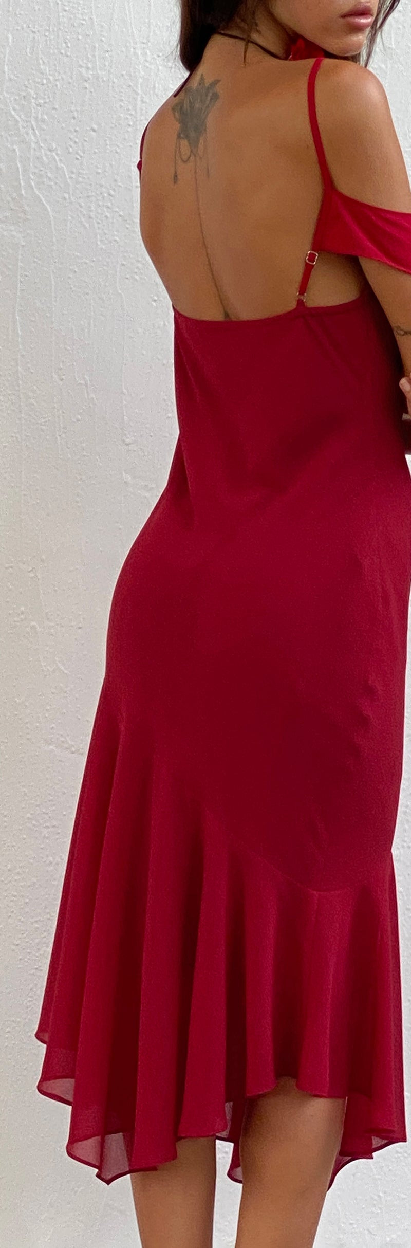 Red Midi Chiffon Dress | Dansya – motelrocks-com-us