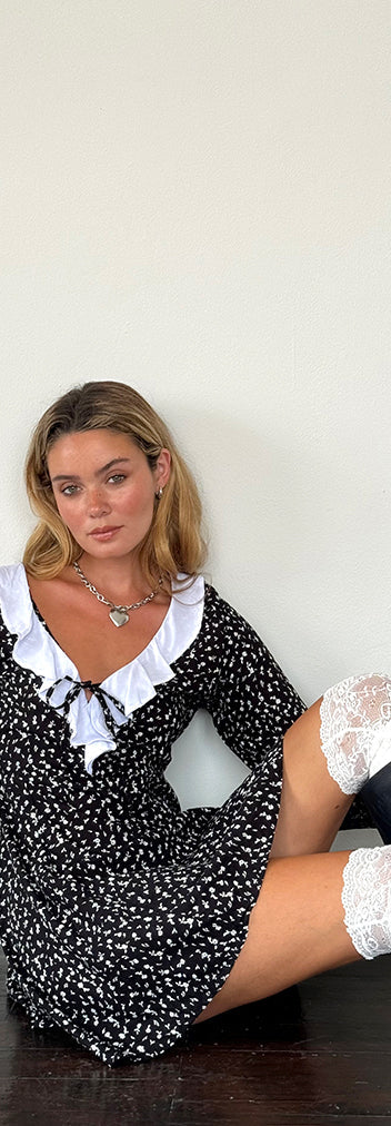 Black Ditsy Romance Long Sleeve Mini Dress | Darira – motelrocks-com-us