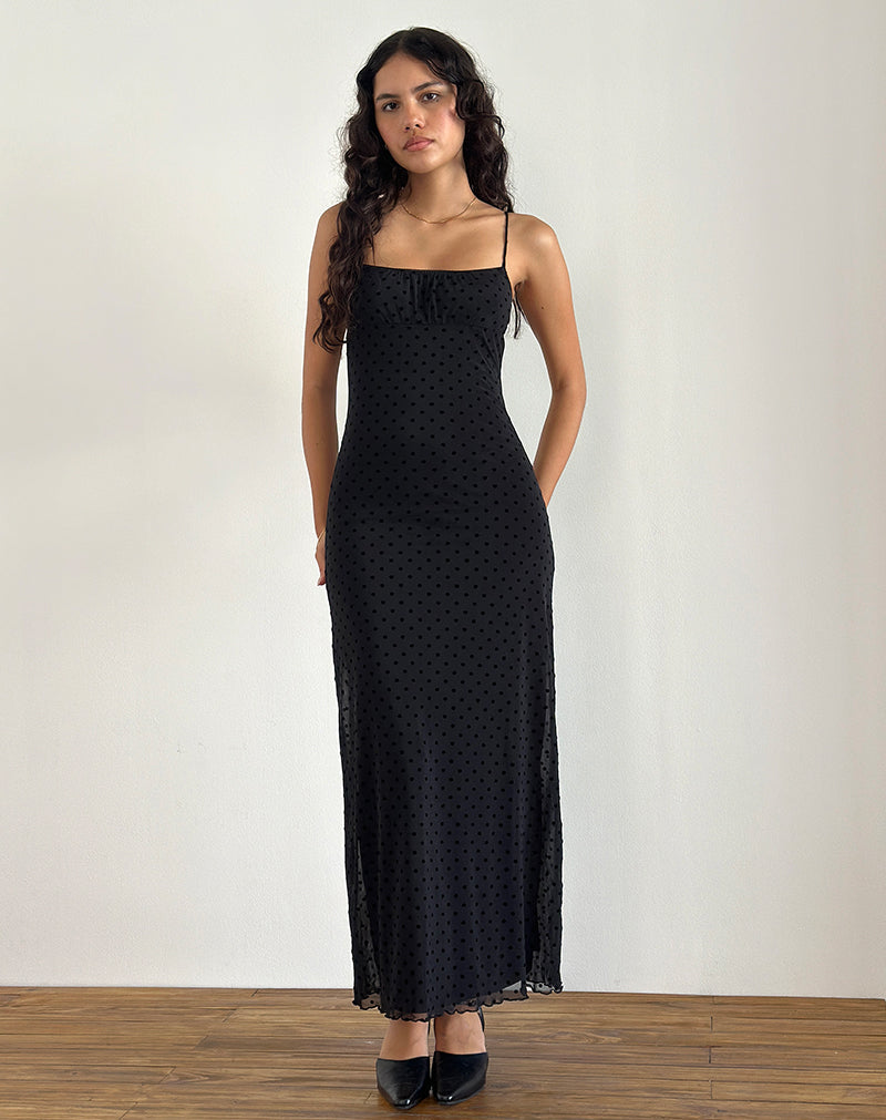 Basic Polka Black Flock Maxi Dress | Darsih – motelrocks-com-us