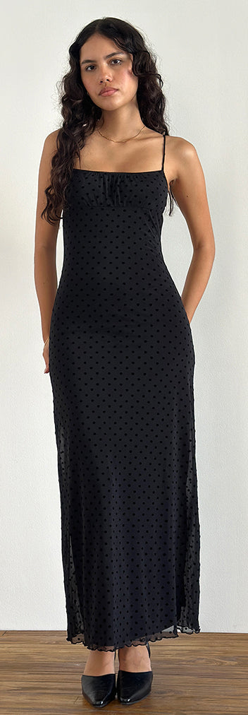 Basic Polka Black Flock Maxi Dress | Darsih – motelrocks-com-us