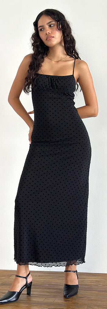 Basic Polka Black Flock Maxi Dress | Darsih – motelrocks-com-us