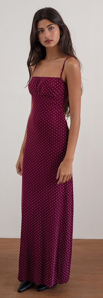 Berry Red Polka Flock Cami Maxi Dress | Darsih – motelrocks-com-us