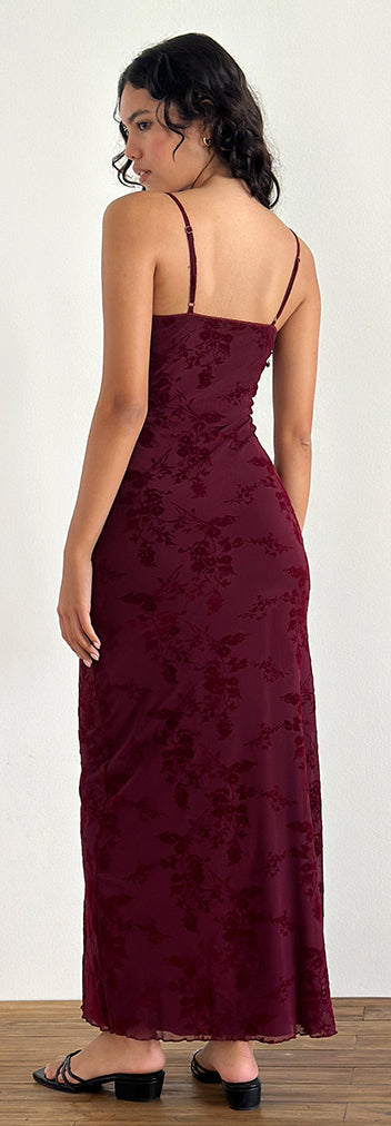 Maroon Red Flower Botanical Dress | Darish – motelrocks-com-us
