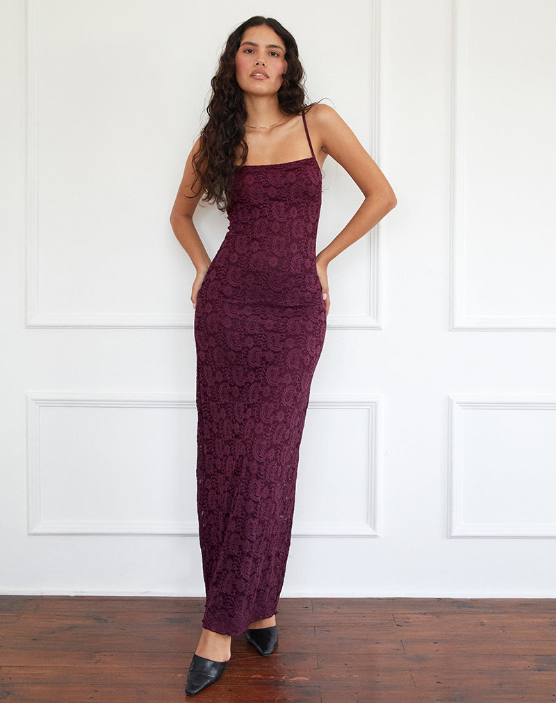 Burgundy Red Paisley Lace Cami Maxi Dress | Darsih – motelrocks-com-us