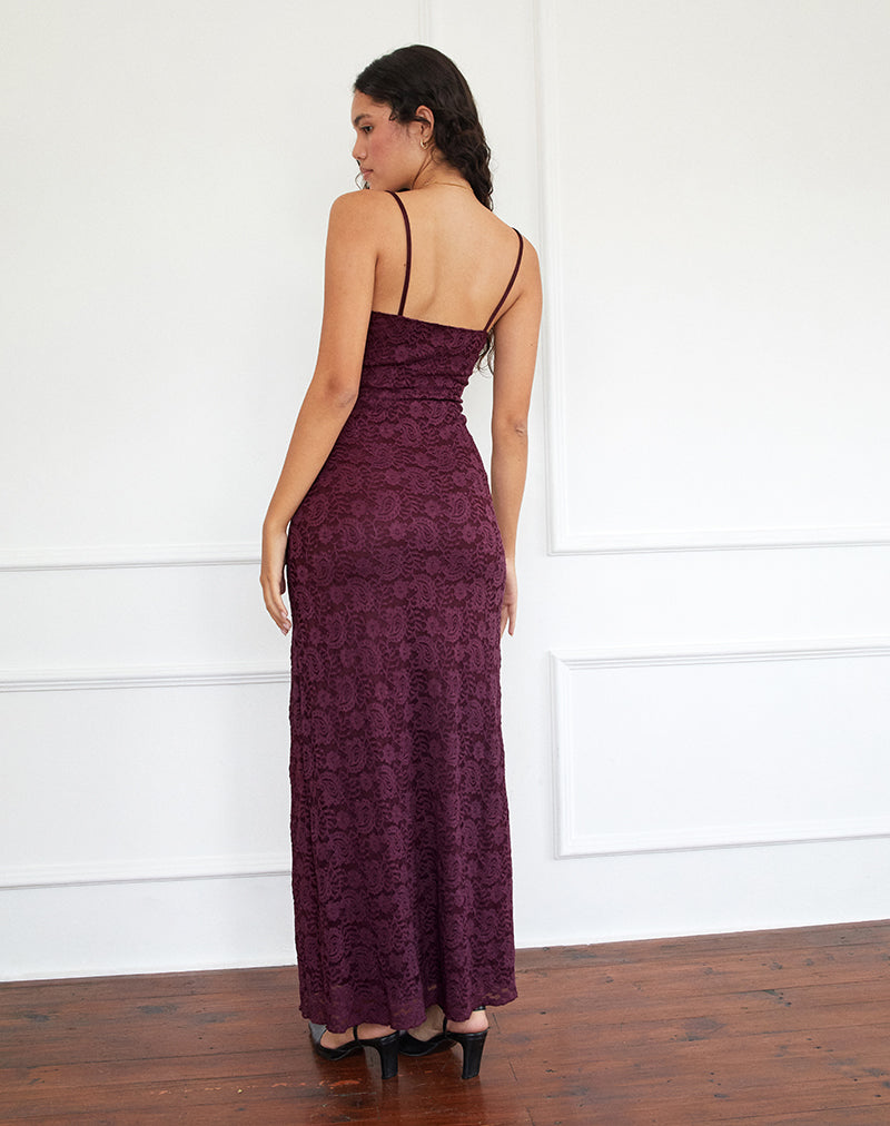 Burgundy Red Paisley Lace Cami Maxi Dress | Darsih – motelrocks-com-us
