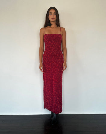 Red Grunge Floral Flock Cami Maxi Dress | Darsih – motelrocks-com-us