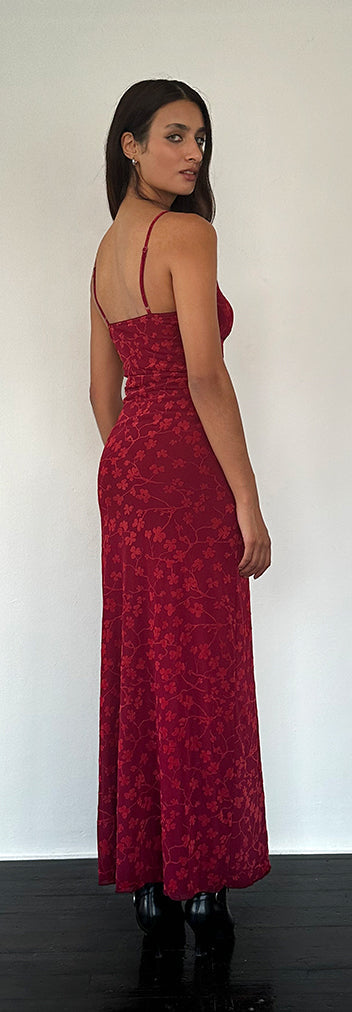 Red Grunge Floral Flock Cami Maxi Dress | Darsih – motelrocks-com-us
