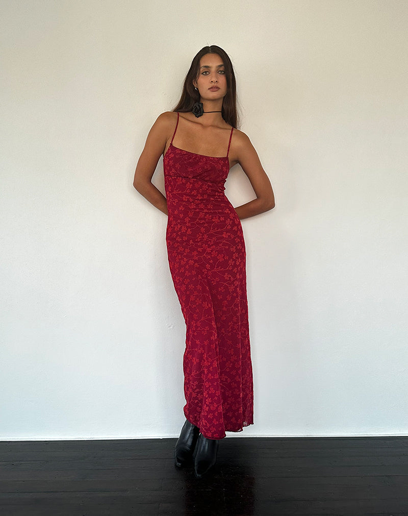 Red Grunge Floral Flock Cami Maxi Dress | Darsih – motelrocks-com-us