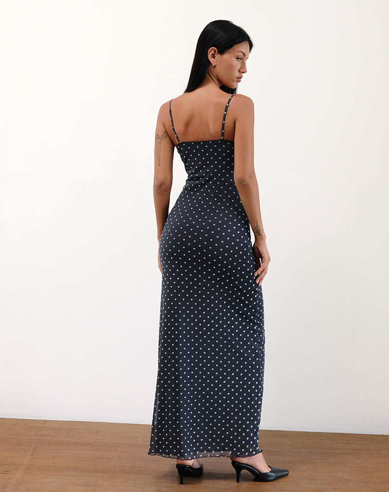 Navy and Yellow Heart Flock Maxi Dress | Darsih – motelrocks-com-us