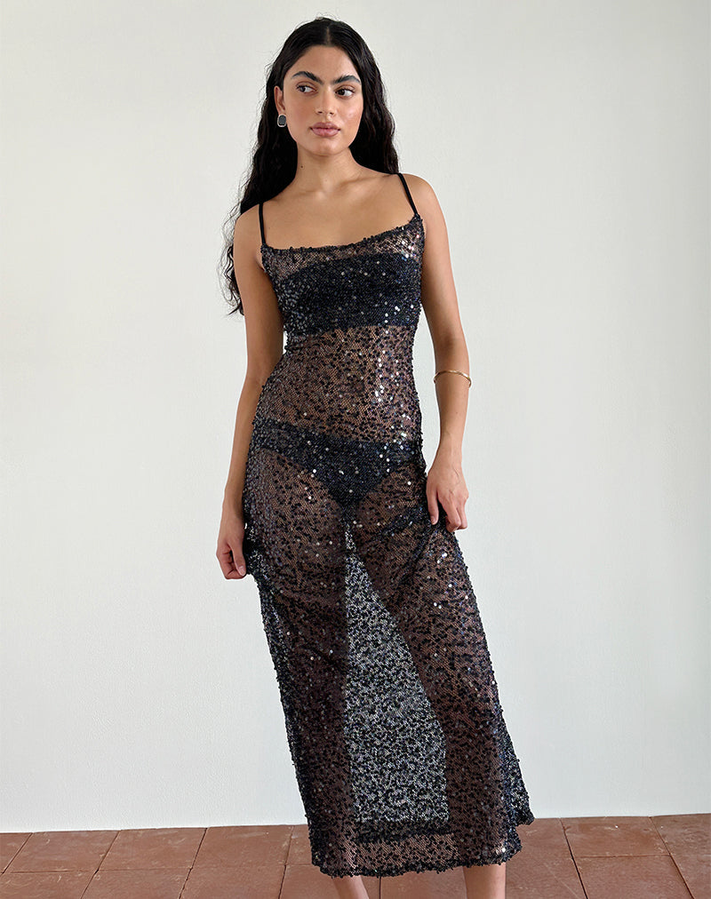 Black Mesh Sequin Maxi Dress | Darsih – motelrocks-com-us