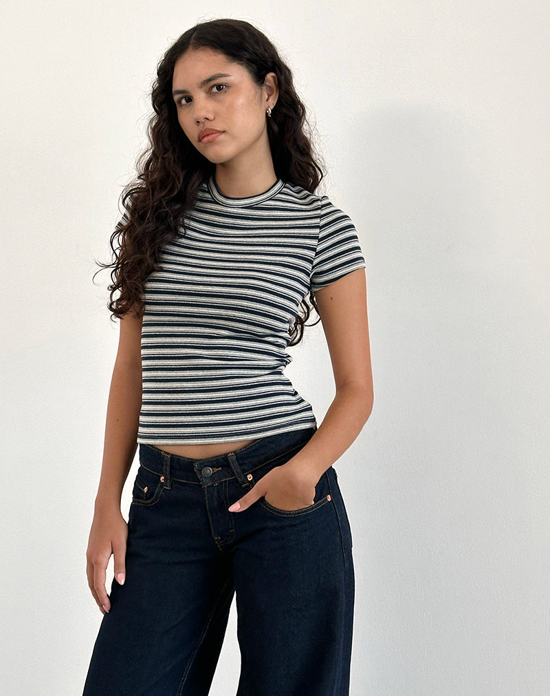 Navy and Grey Stripe Jersey Top | Dartis – motelrocks-com-us